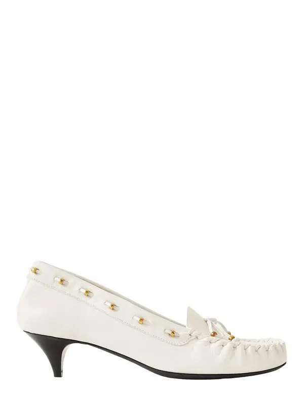 Khaite Milly Embellished Whipstitched Textured-leather Pumps - Off-white