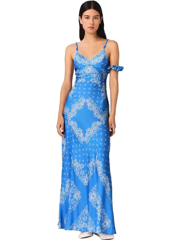 Maje Viscose Bandana Print Maxi Dress - Sky Blue Bandana Print