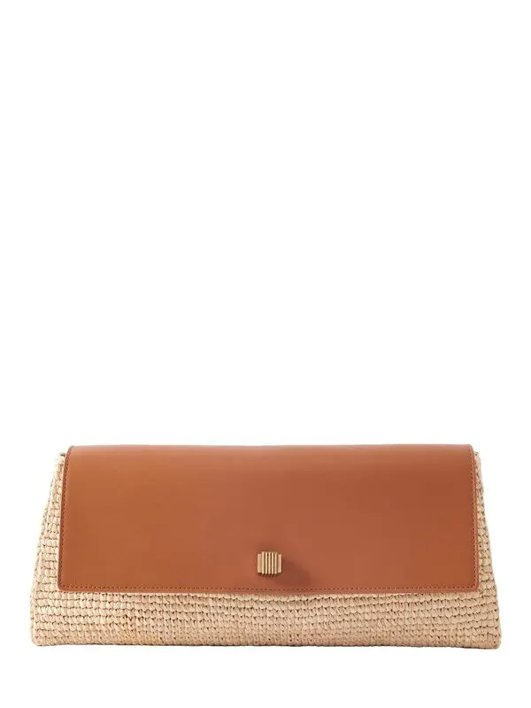 Khaite Audrey Raffia And Leather Clutch - Brown