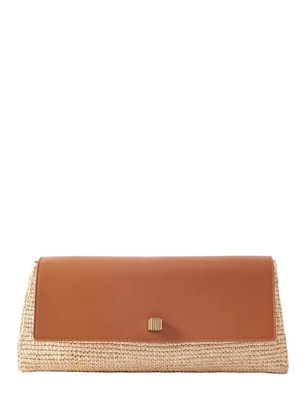 Khaite Audrey Raffia And Leather Clutch - Tan