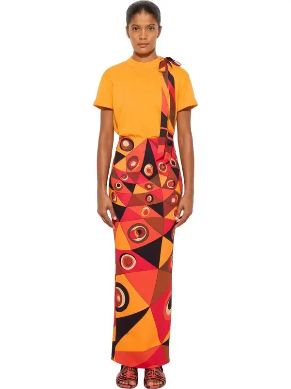 Emilio Pucci Cotton T-shirt With Silk Twill Scarf Detail - Orange