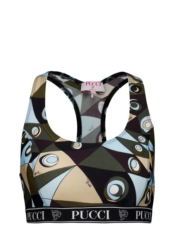 Emilio Pucci Khaki And Blue Occhi Print Sports Bra - Multicolour