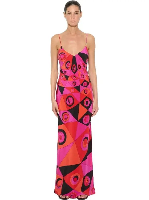 Emilio Pucci Fuchsia And Black Occhi Print Silk Maxi Dress - Pink