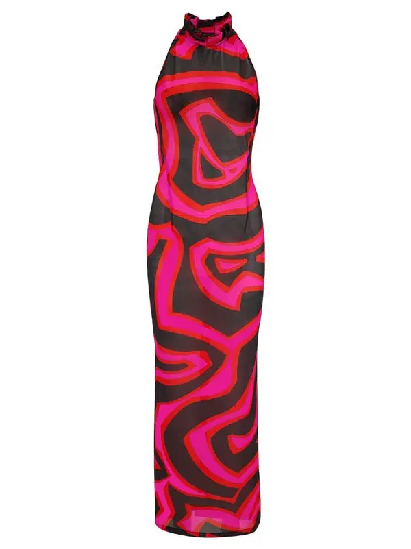 Emilio Pucci Fuchsia And Black Labirinto Print Maxi Dress - Pink