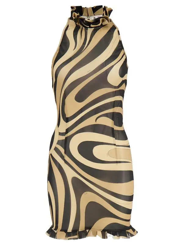Emilio Pucci Marmo Ruffle Mini Dress - Beige