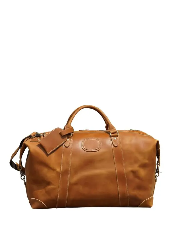 TOURI Genuine Leather Holdall Travel Bag - Brown