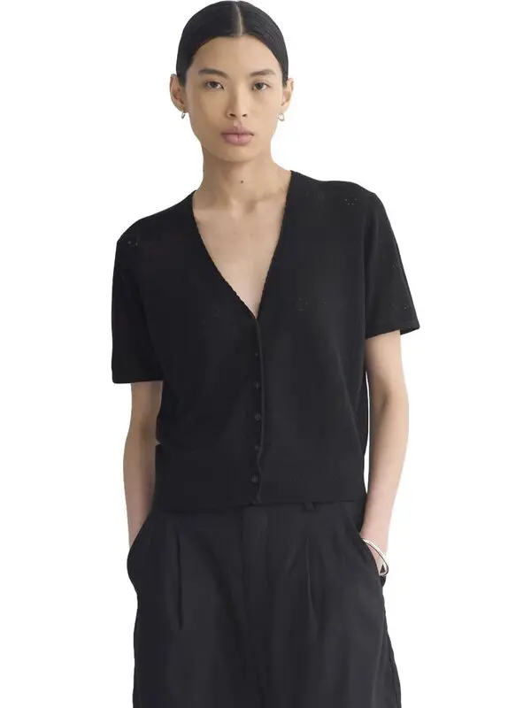Everlane Fine Linen Lace Trim Cardigan - Black