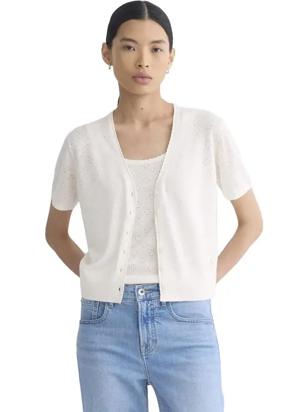 Everlane Fine Linen Lace Trim Cardigan - Bone