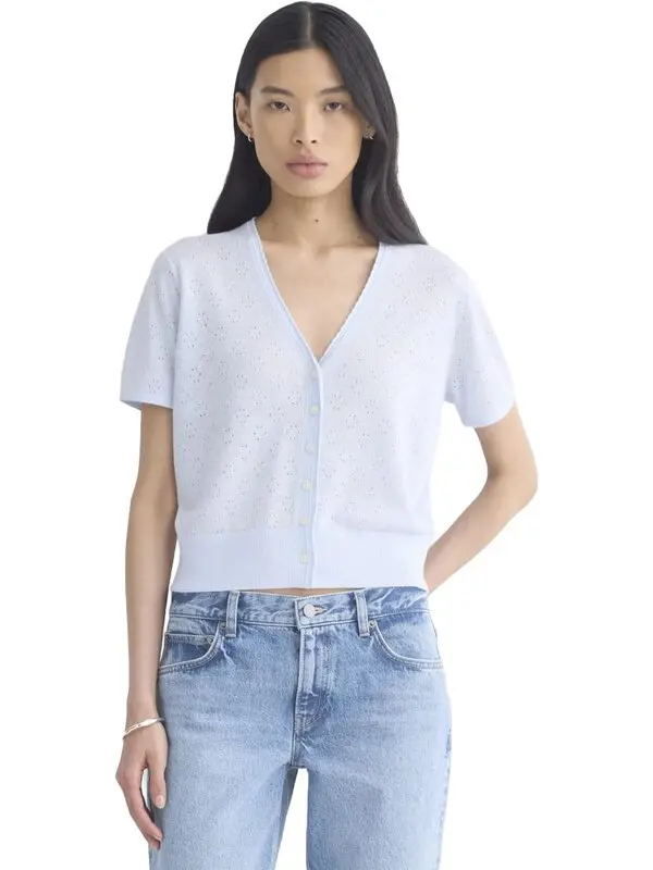 Everlane Fine Linen Lace Trim Cardigan - Skywriting