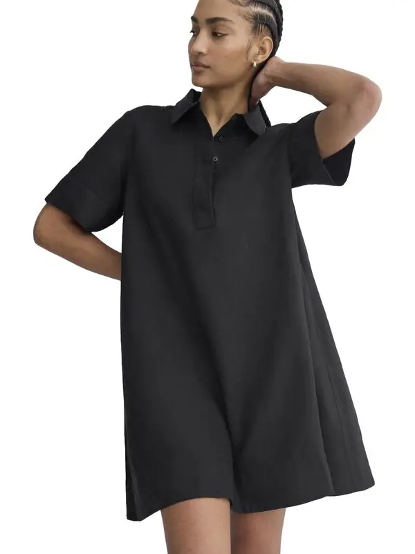 Everlane Linen Mini Popover Shirtdress - Black