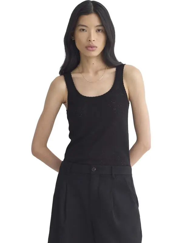 Everlane Linen Blend Eyelet Lace-trimmed Tank Top - Black