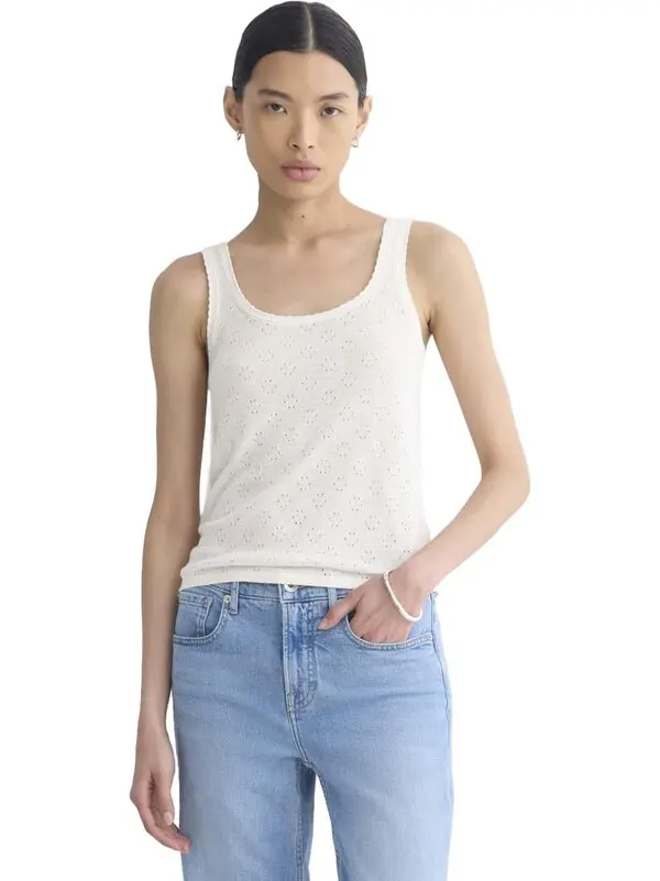 Everlane Linen Blend Eyelet Lace-trimmed Tank Top - Bone