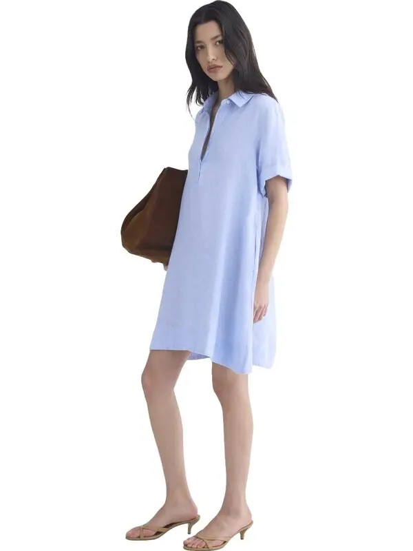 Everlane Linen Mini Popover Shirtdress - Light Blue