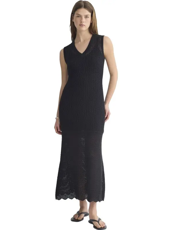 Everlane V-neck Lace Knit Maxi Sweater Dress - Black
