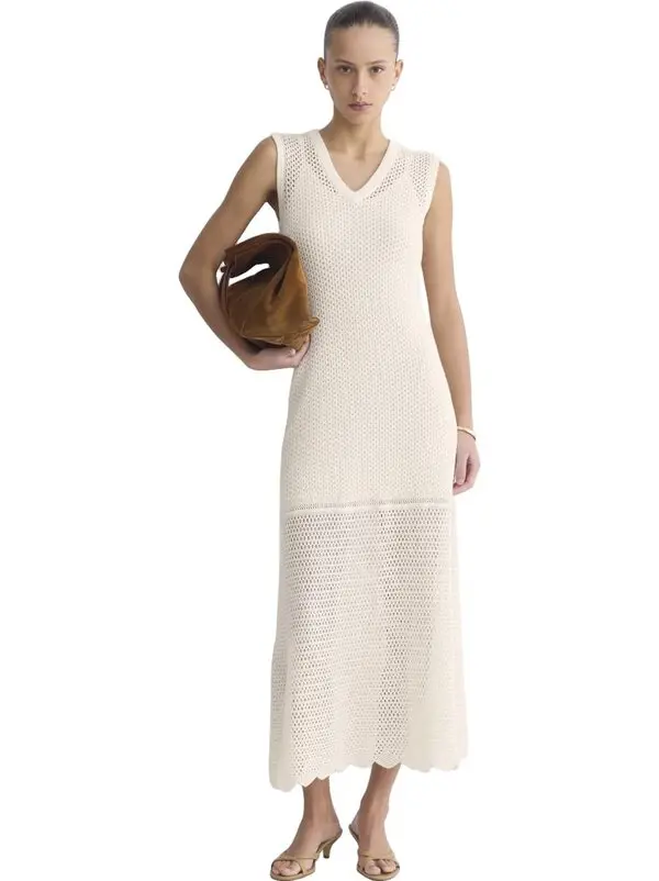 Everlane V-neck Lace Knit Maxi Sweater Dress - Bone