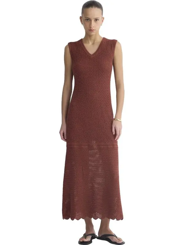 Everlane V-neck Lace Knit Maxi Sweater Dress - Henna Red