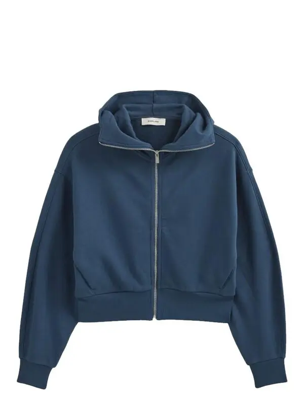 Everlane Lightweight Terry Cropped Full-zip Hoodie - Blue Wing Teal