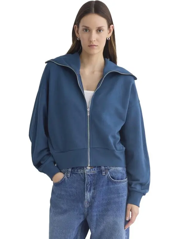 Everlane Lightweight Terry Cropped Full-zip Hoodie - Blue Wing Teal