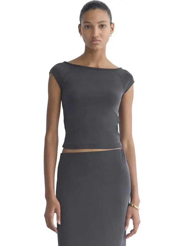 Everlane Boatneck Cap-sleeve Top - Black