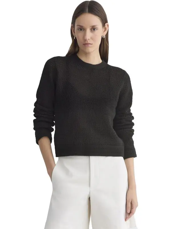 Everlane Open Knit Long-sleeve Crew Neck Sweater - Black