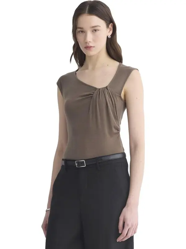 Everlane Asymmetrical Draped Top - Deep Taupe
