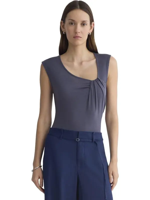 Everlane Asymmetrical Neckline Gathered Top - Graystone