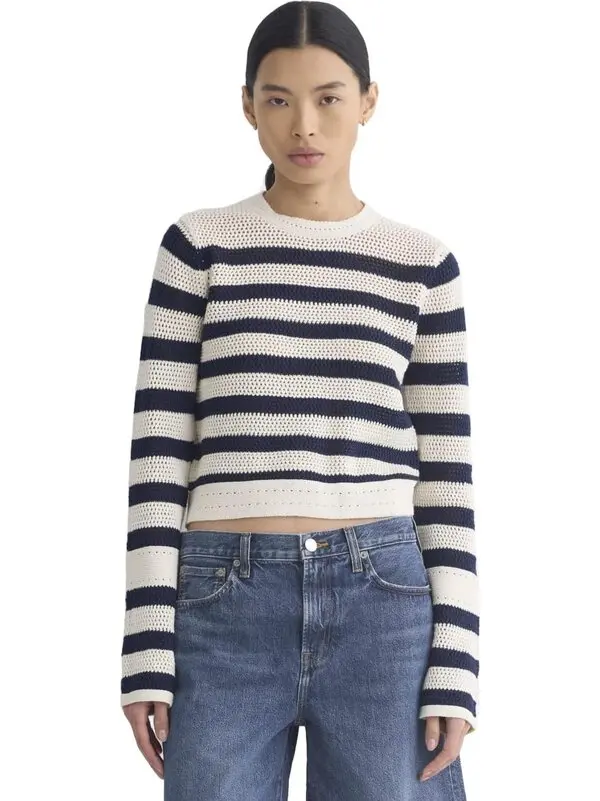 Everlane Open Knit Long-sleeve Crew Neck Sweater - Canvas/navy