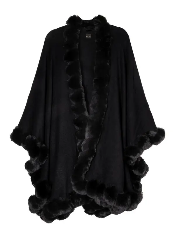 Saachi Faux Fur Trimmed Cape Kimono - Black