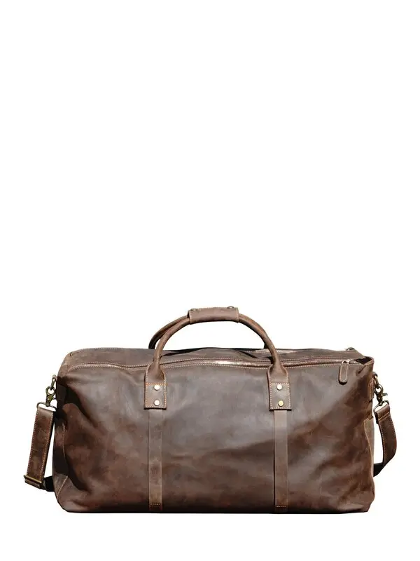 TOURI Genuine Leather Vintage Holdall Luggage Bag - Brown