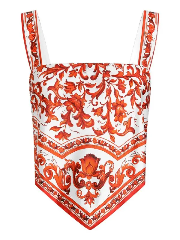 Dolce & Gabbana Majolica-print Silk Twill Bustier Top - Multicolor
