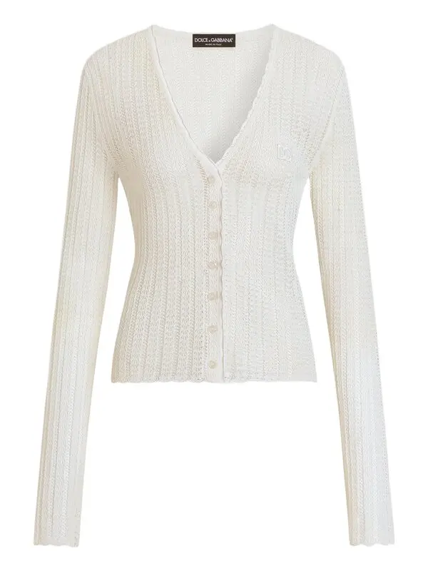 Dolce & Gabbana Cotton Lace-knit V-neck Cardigan - White