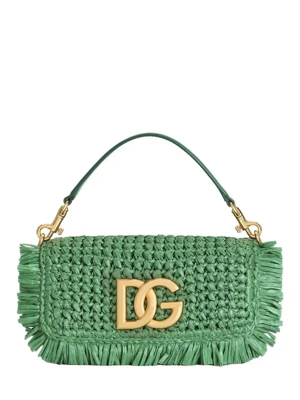 Dolce & Gabbana Raffia Crochet Shoulder Bag With Fringe Detail - Green