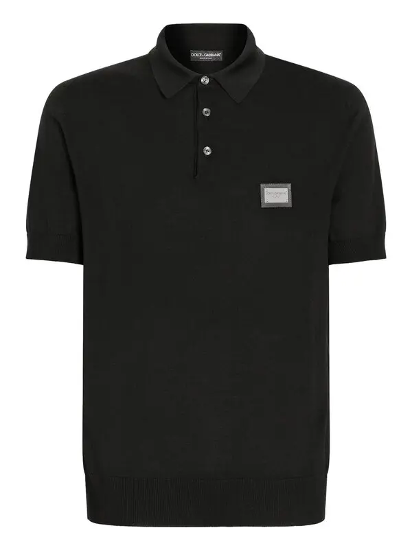 Dolce & Gabbana Wool Polo-shirt With Branded Tag - Black