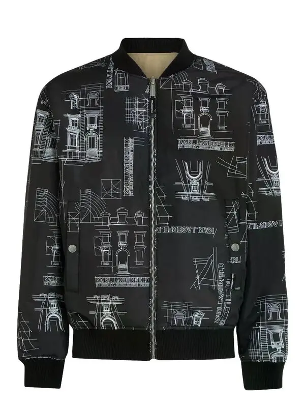 Karl Lagerfeld Sketch Print Reversible Bomber Jacket - Black