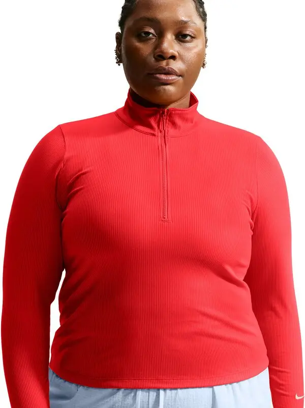 Nike Chill Knit Quarter-zip Long-sleeve Ribbed Top - Red
