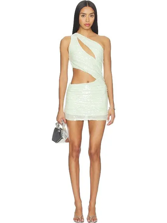 LOVERS AND FRIENDS One-shoulder Sequin Mini Dress With Cut-out Detail - Light Green Sequin