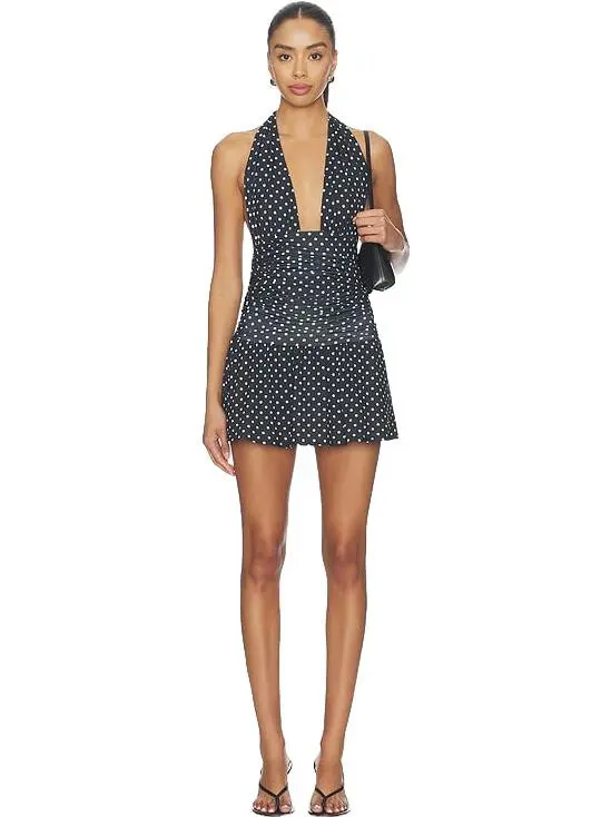 Miaou Halterneck Polka Dot Mini Dress - Black Small Dot