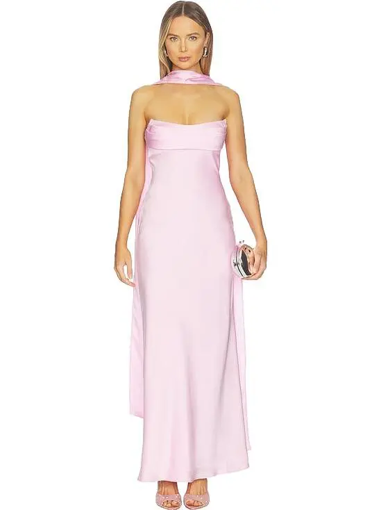 RUNAWAY THE LABEL Strapless Maxi Dress With Scarf Accent - Petal
