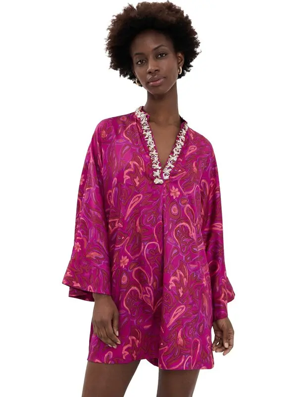 Cinq À Sept Paisley Bloom Arcia Caftan - Purple Garnet Multi