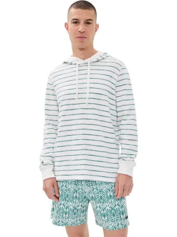 Faherty Brand Sunwashed Slub Hoodie With Drawstring Hood And Striped Pattern - White Biscayne Stripe