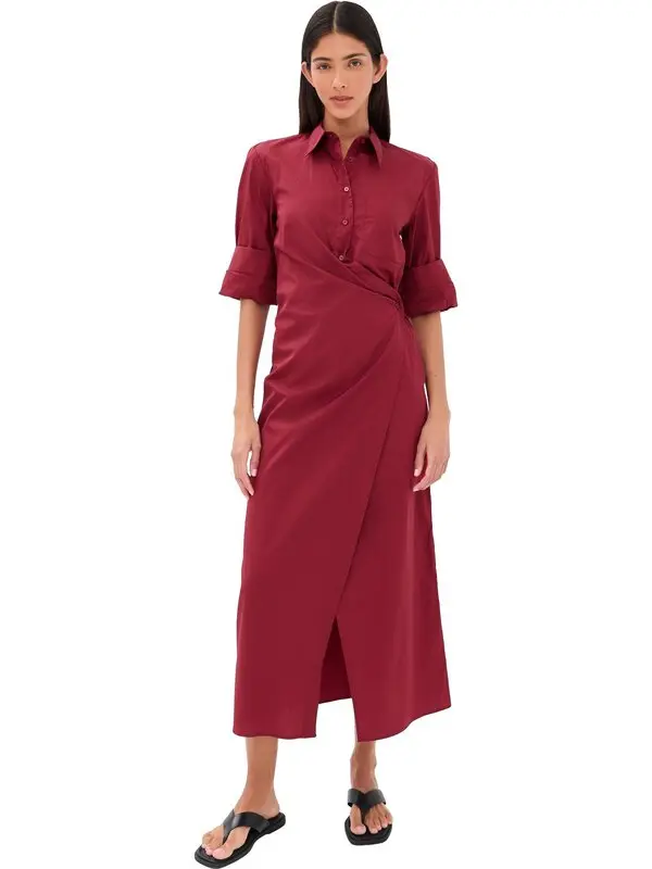 TWP Collared Long Sleeve Wrap Maxi Dress - Karanda Red