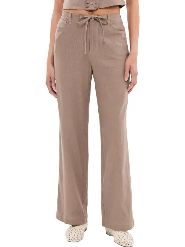 LE JEAN Simone Linen Drawstring Pants - Driftwood