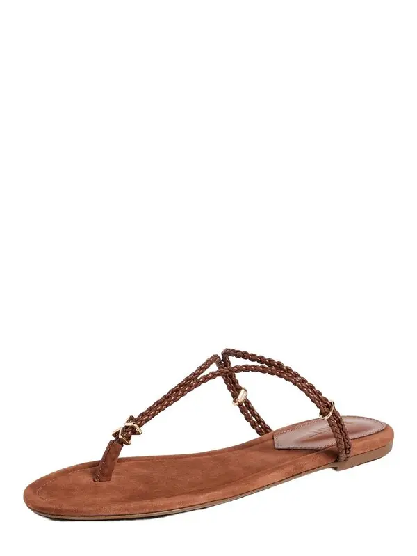 Schutz Cordelia Flat Sandals With Woven Straps And Gold-tone Hardware - Cognac