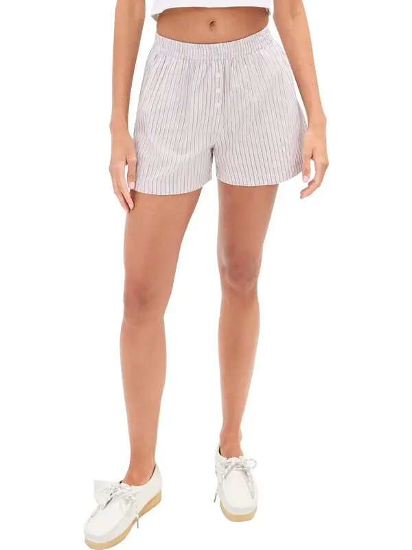 LE BOP Cecilia Striped Poplin Shorts - Grey Stripe