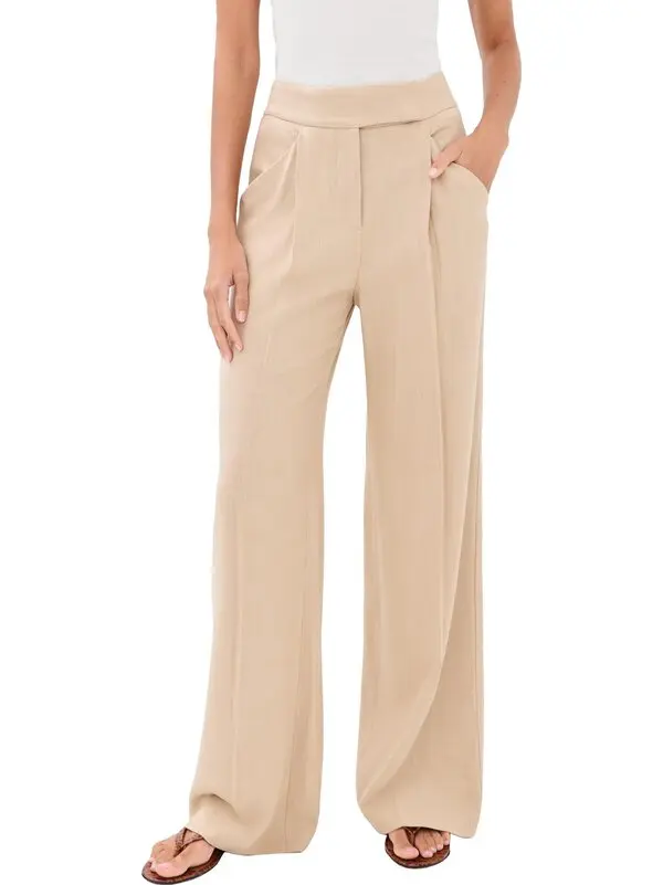 Veronica Beard Marbeau Wide Leg Pleated Trousers - Stone Khaki