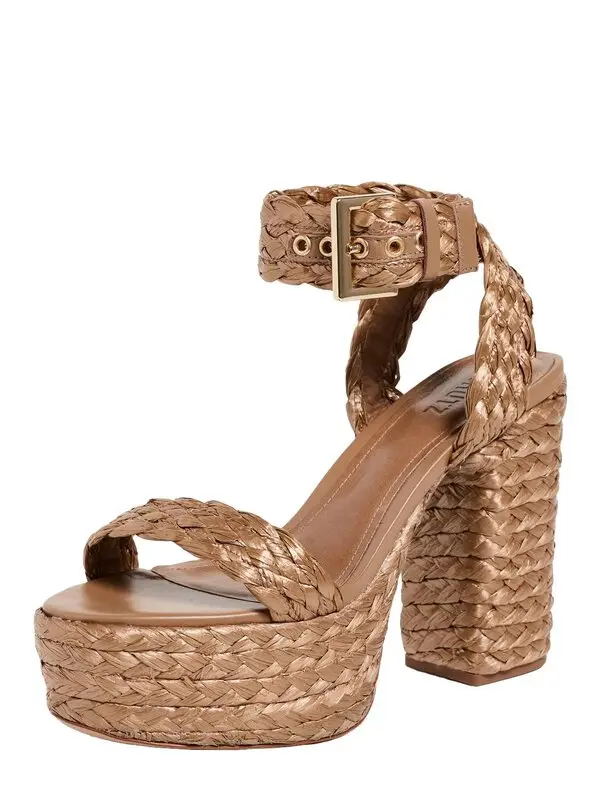 Schutz Ayana Raffia Platform Sandals With Buckle Ankle Strap - Bronze/sonora