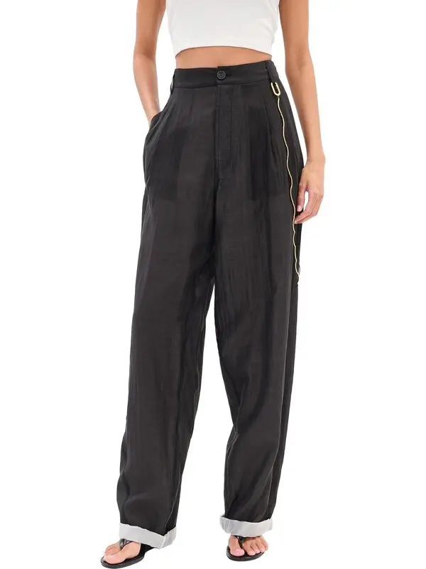 DARKPARK Phebe Chain Adorned Double Sided Wide-leg Pants - Black