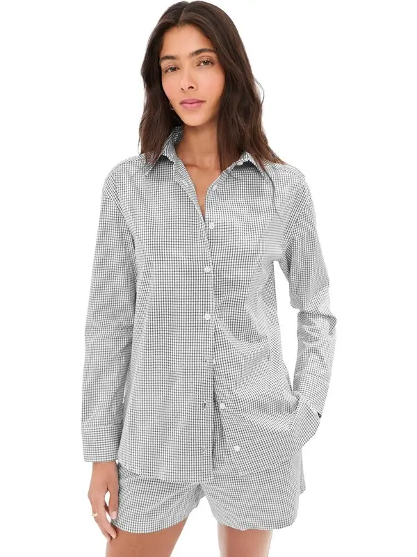 LE BOP Kali Tie Back Button Down Shirt - Black Check