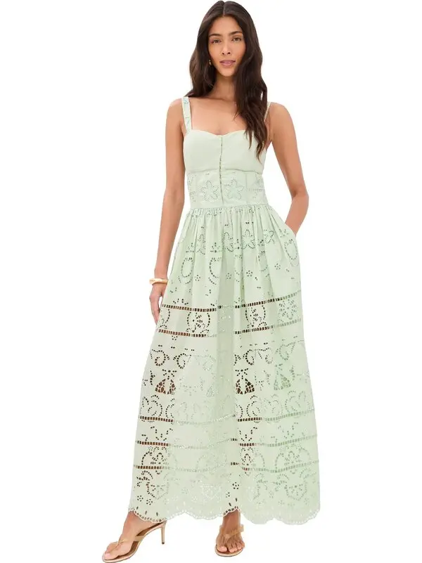 Alice + Olivia Anya Embroidered Sweetheart Neckline Midi Dress - Light Sage