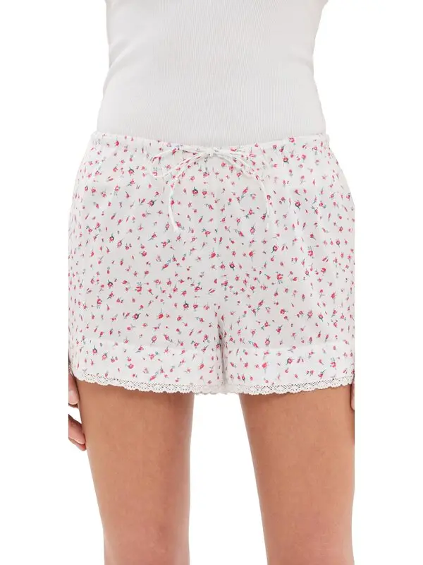 DAMSON MADDER Harrietta Floral Print Cotton Shorts With Lace Trim - Cream